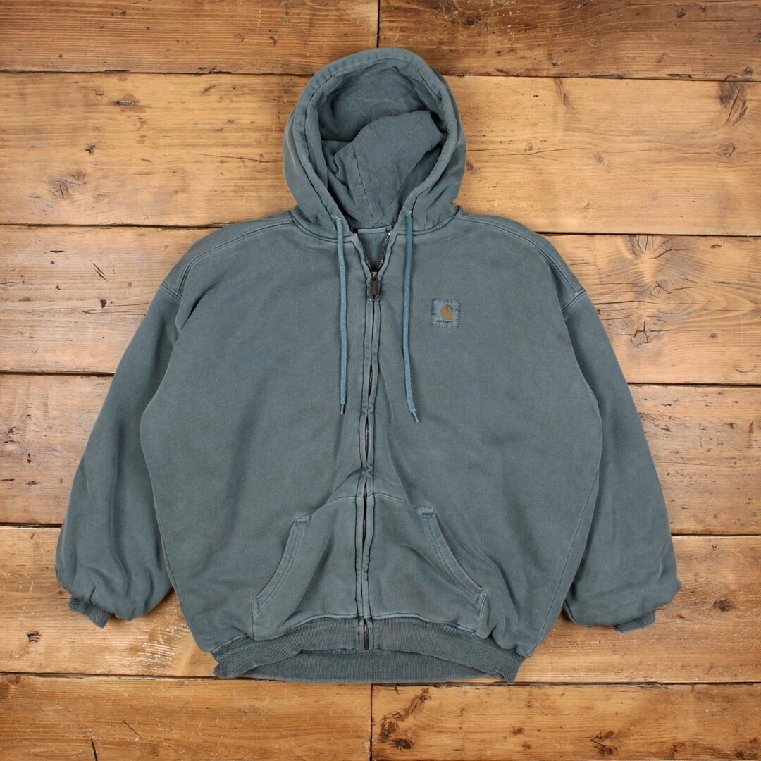 Carhartt WIP Hooded Vista Jacket M Smoke Green Quilt Lined Hoodie ...