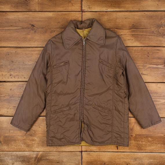 Vintage Outdoor Jacket M 70s Padded Brown Womens Zip - Gem