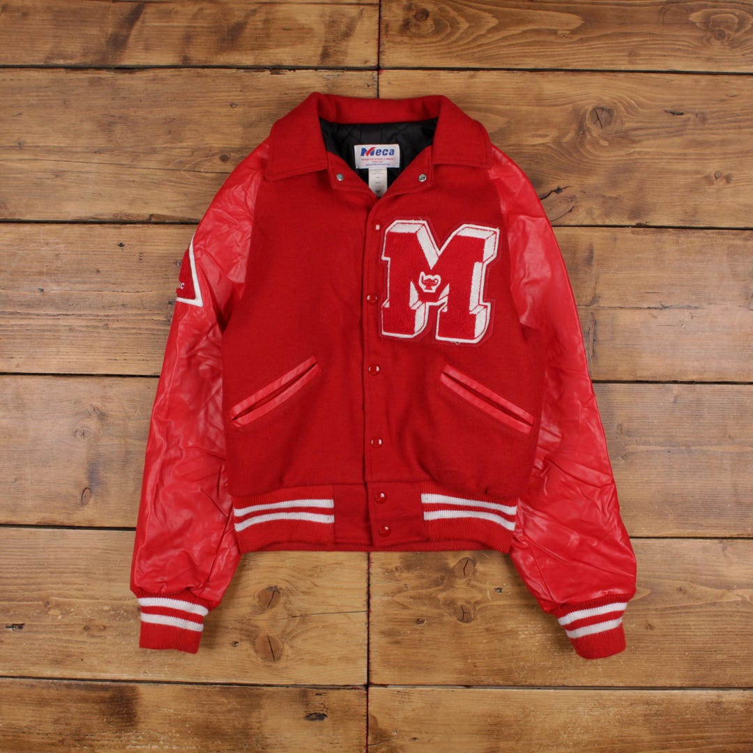 Vintage Meca Varsity Jacket S 90s Letterman Bomber USA Made Red - Etsy ...