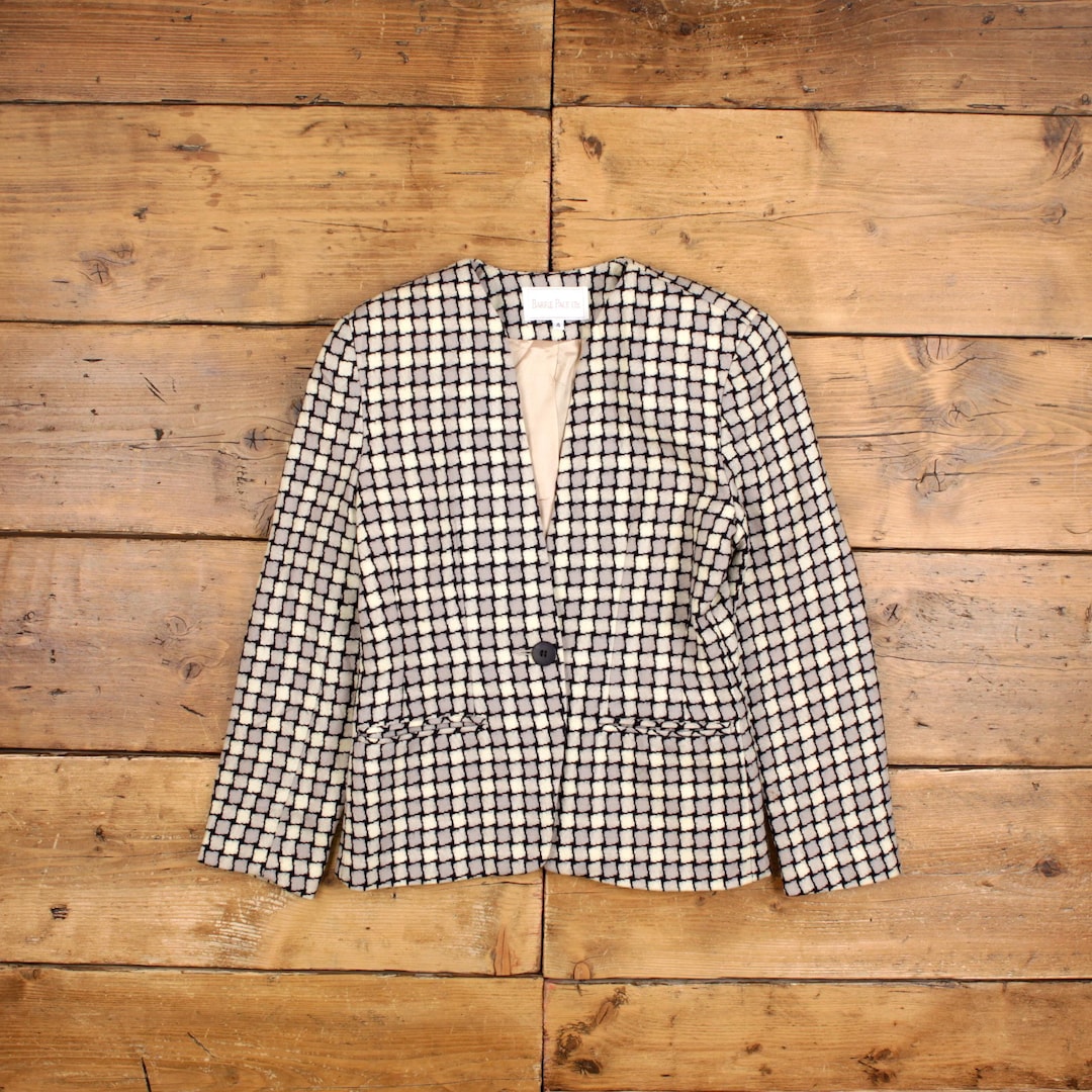 Vintage Barrie Pace Wool Jacket S 80s Blazer USA Made Geometric Beige ...