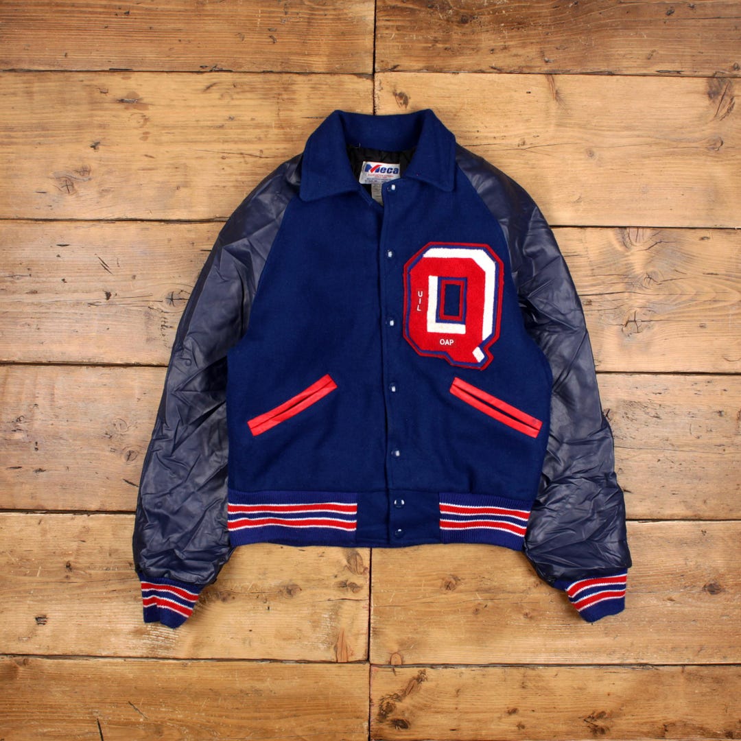 Vintage Meca Varsity Jacket S 90s Letterman Wool USA Made Blue - Etsy