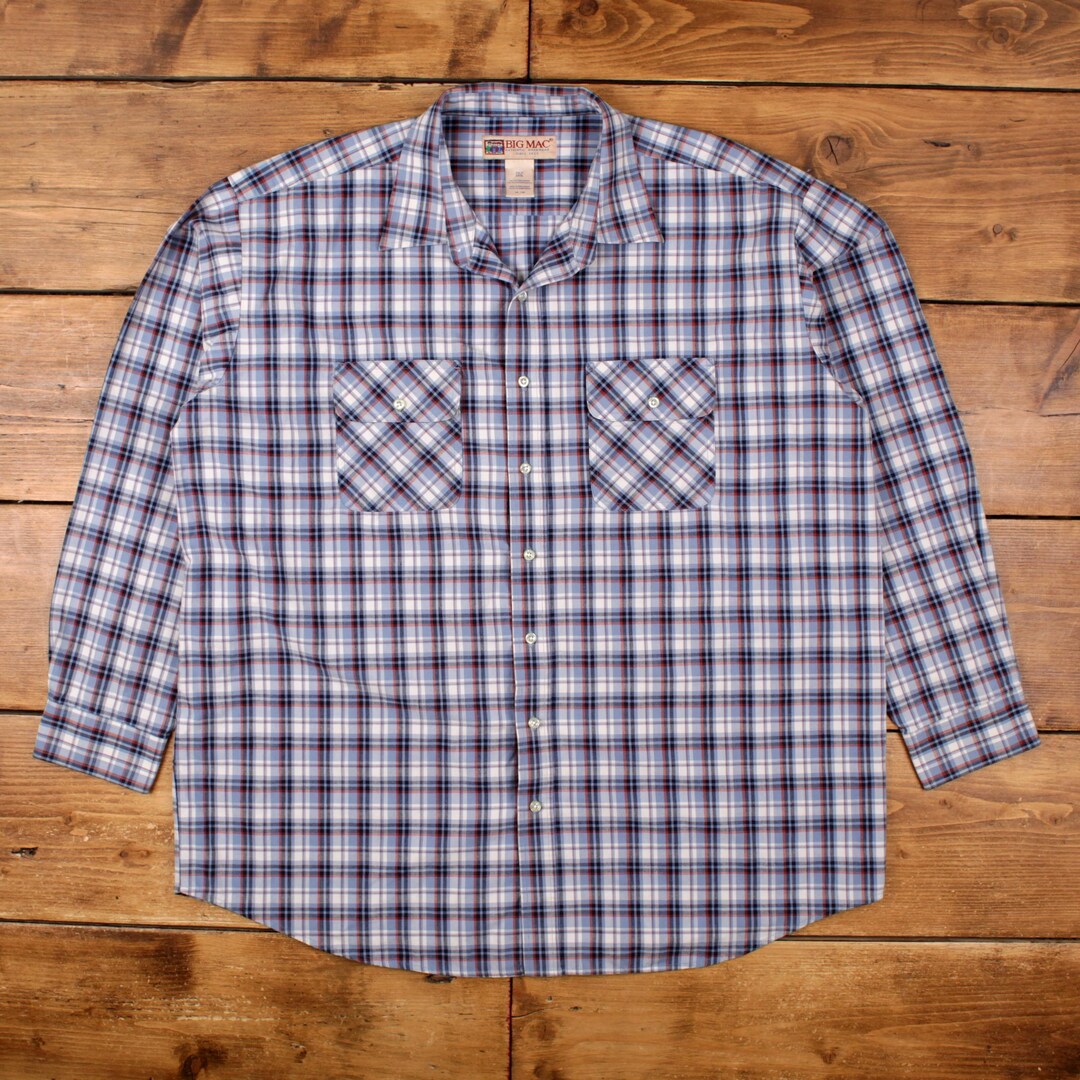 Vintage Big Mac Workwear Shirt Button 2XL Mens Long Sleeve Blue Plaid ...