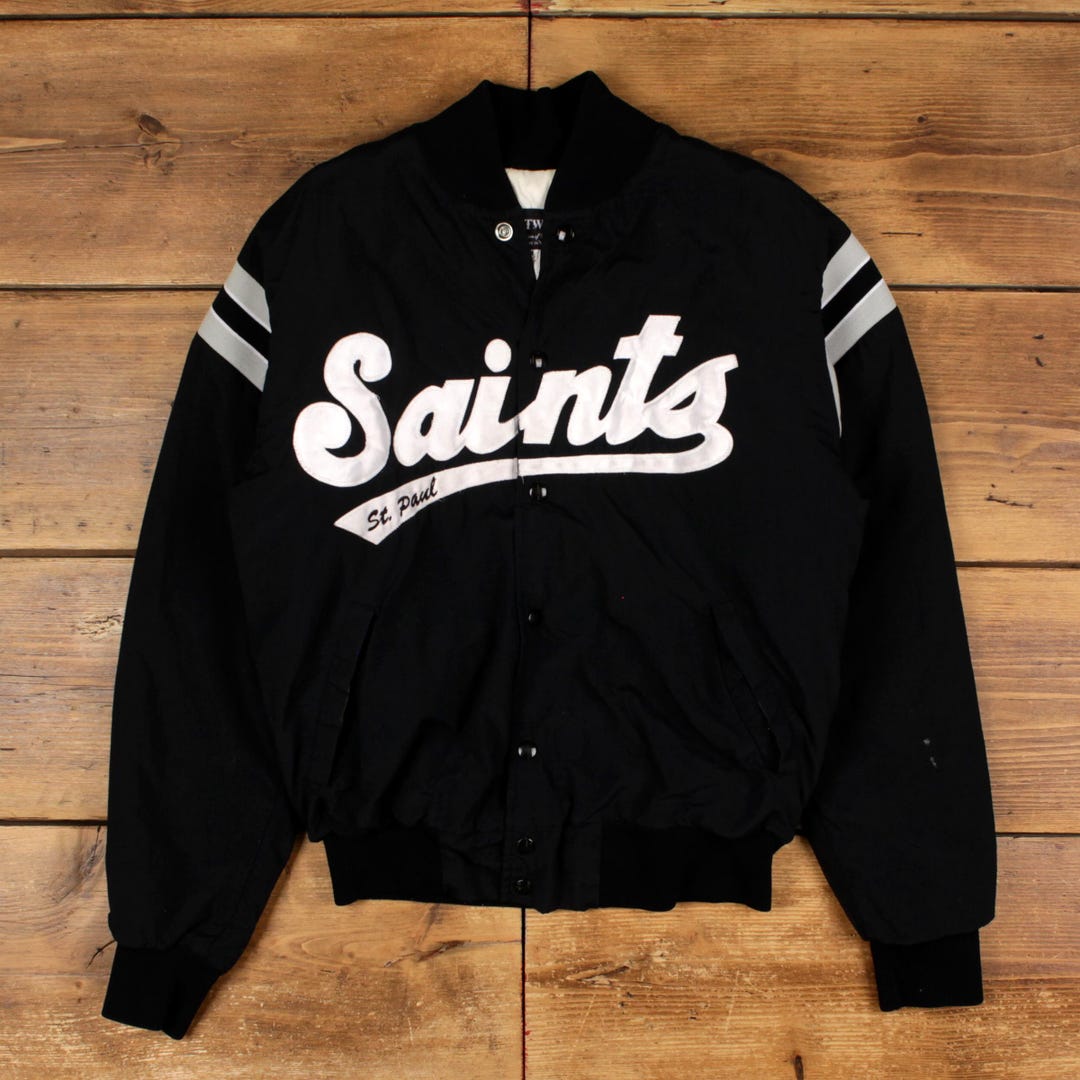 Vintage Butwin Varsity Jacket M 90s Bomber Saints USA Made Black - Etsy