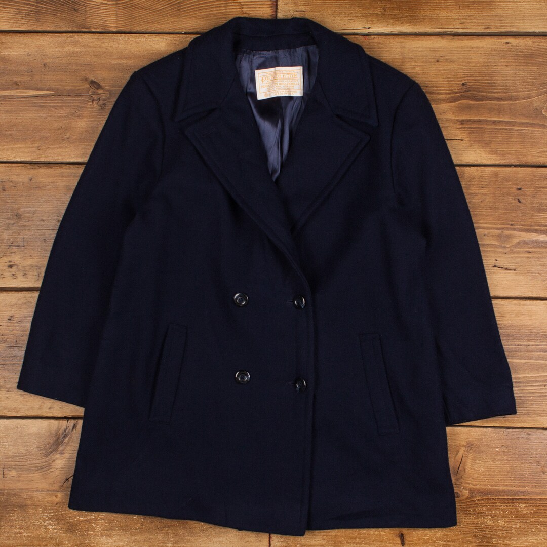 Vintage Pendleton Wool Jacket L 70s Pea Coat USA Made Blue Womens ...