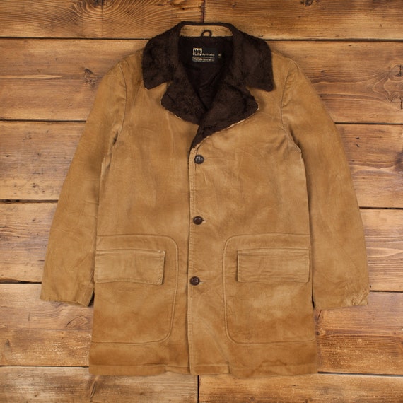 Vintage Sears Corduroy Jacket M 70s Faux Fur Lined Ra… - Gem