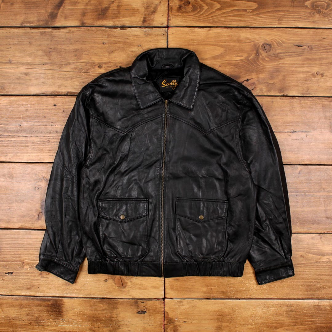 Vintage Scully Leather Jacket XL 90s Bomber Western Black - Etsy