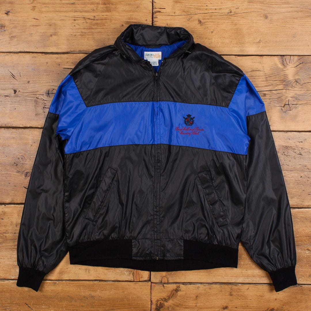 Vintage Izod Club Windbreaker Jacket M 80s Country Club Striped Black ...