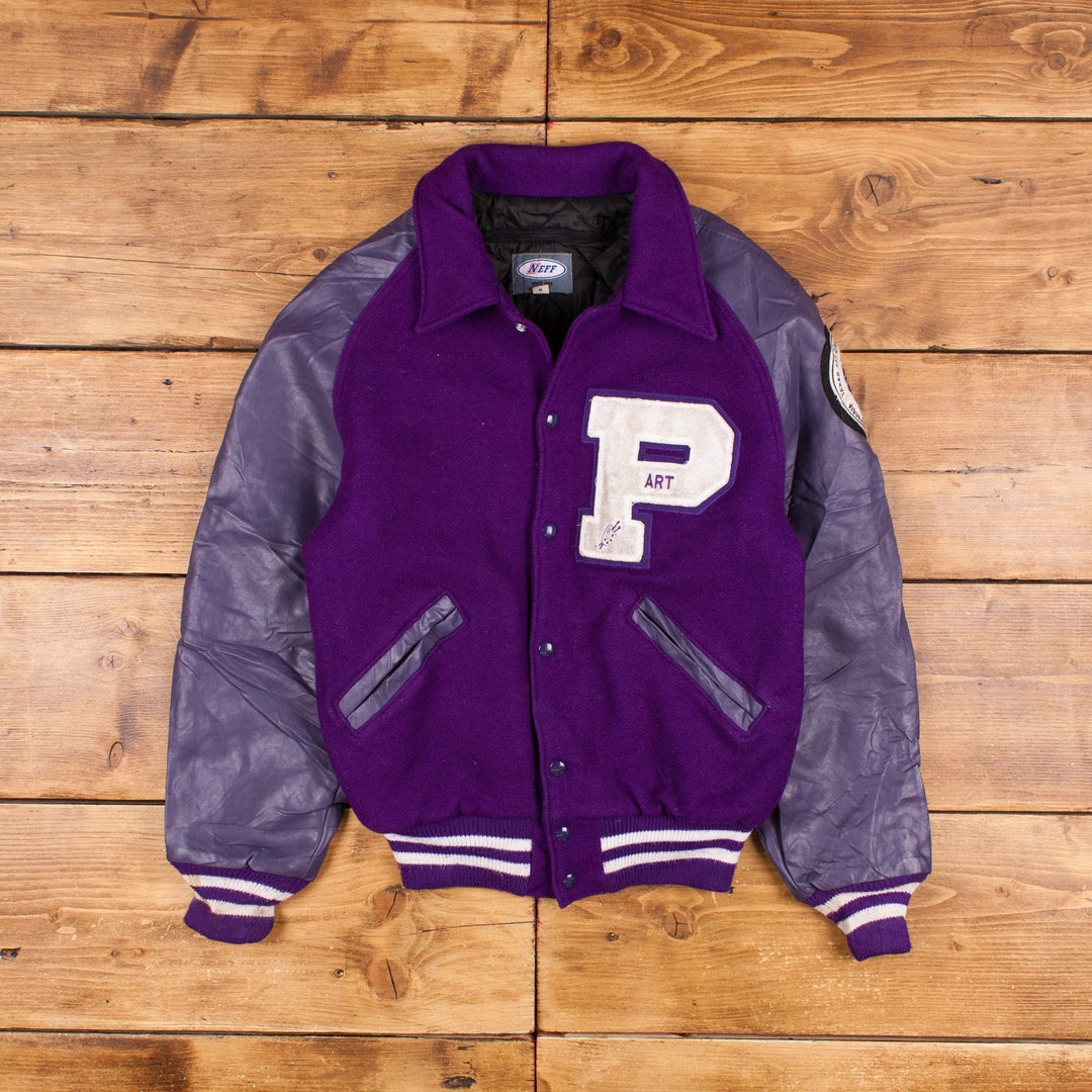 Vintage Neff Varsity Jacket M Bomber Leather Raglan Wool Purple Snap - Etsy