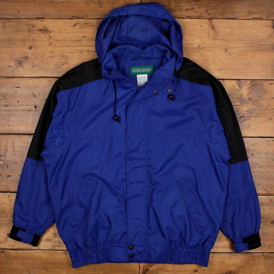 Vintage Outer Banks Windbreaker Jacket XL 90s Hooded Blue - Etsy