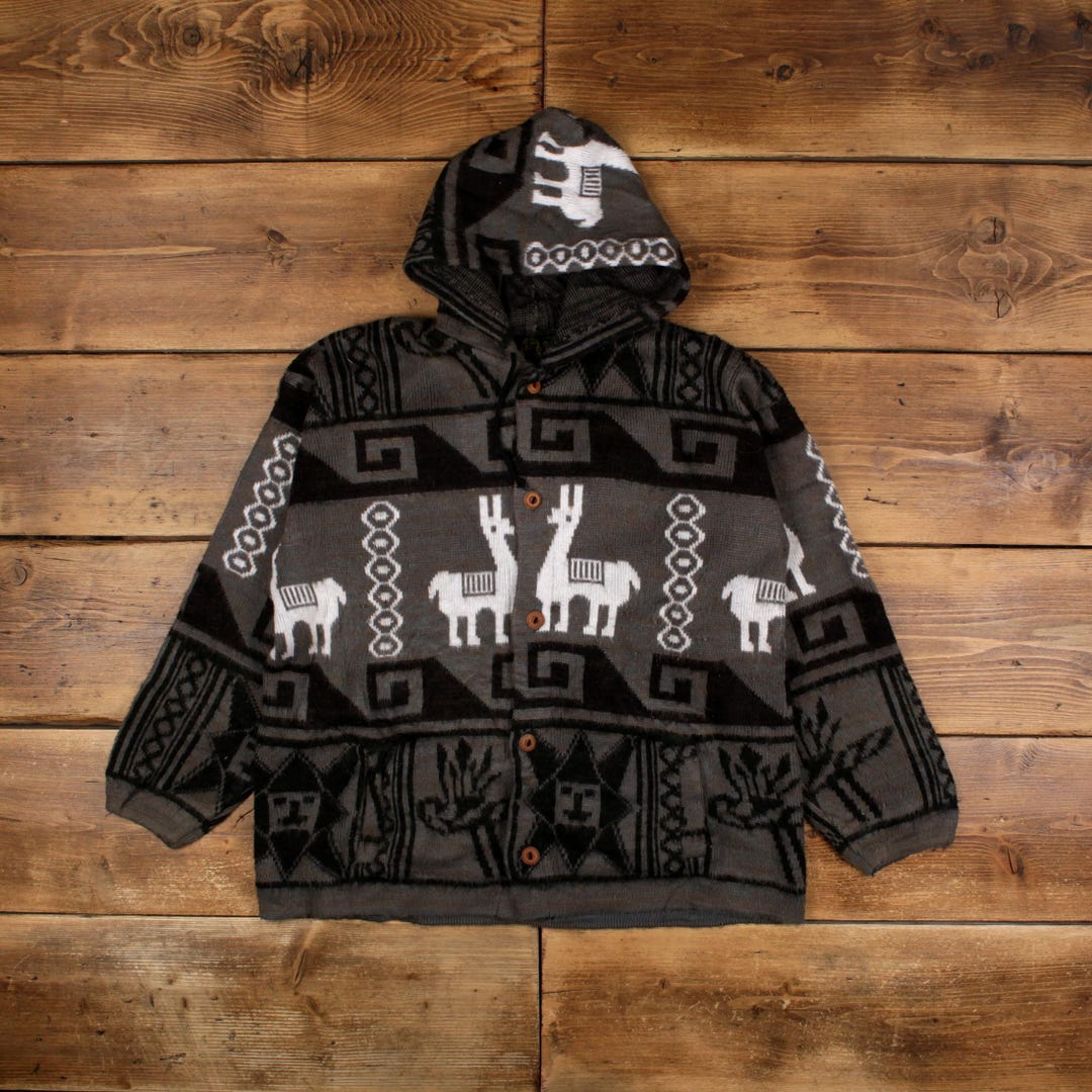 Vintage Tejidos Ruminahui Cardigan L Icelandic Abstract Llamas Aztec ...