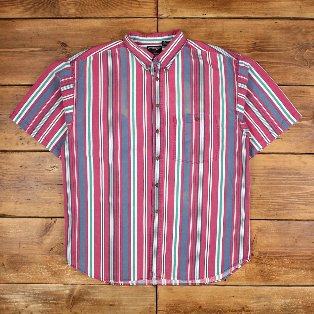 Vintage Revenge Casual Shirt Button XL 90s Mens Short Sleeve Red ...