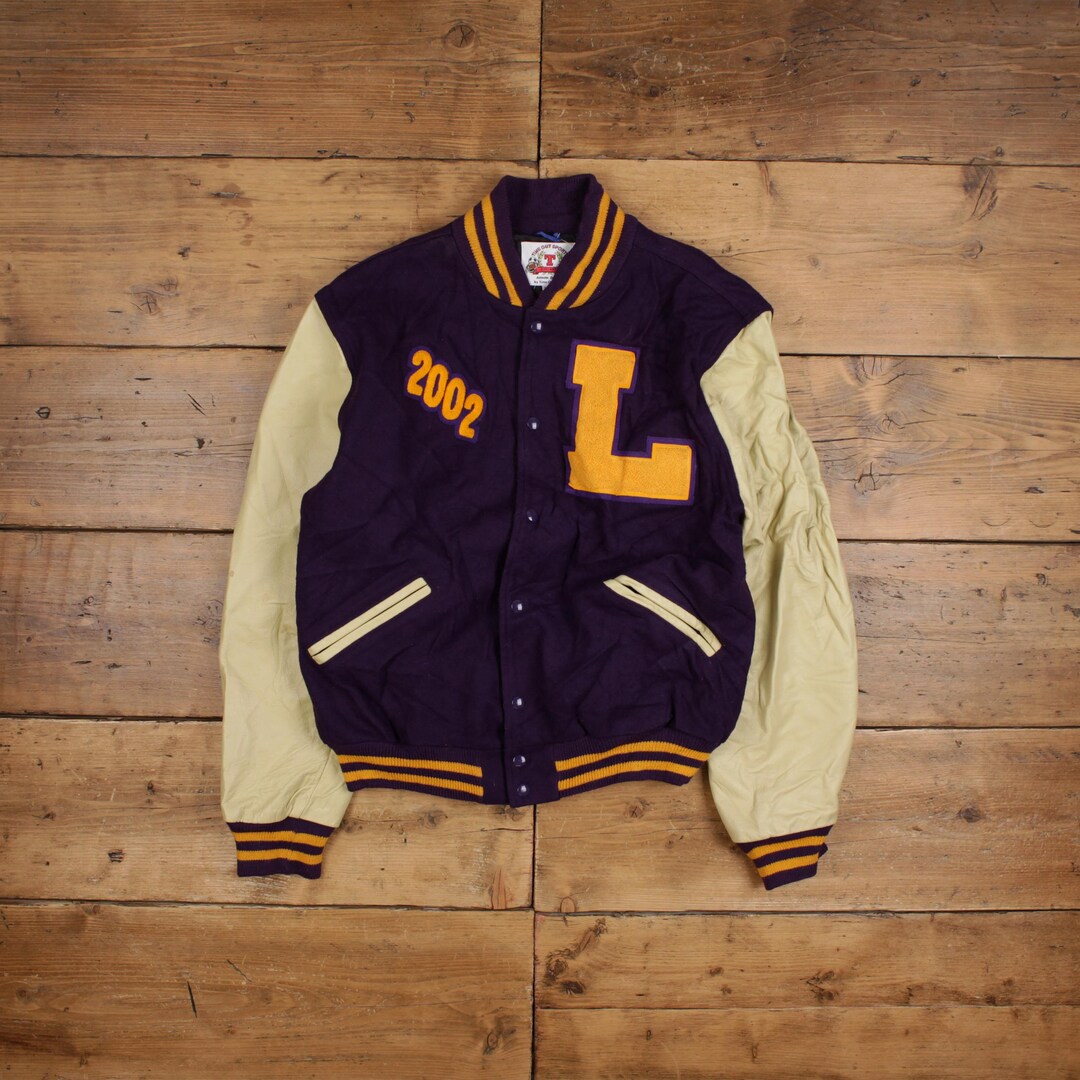 Vintage Time Out Sports Leather Jacket XL Letterman USA Made Purple - Etsy