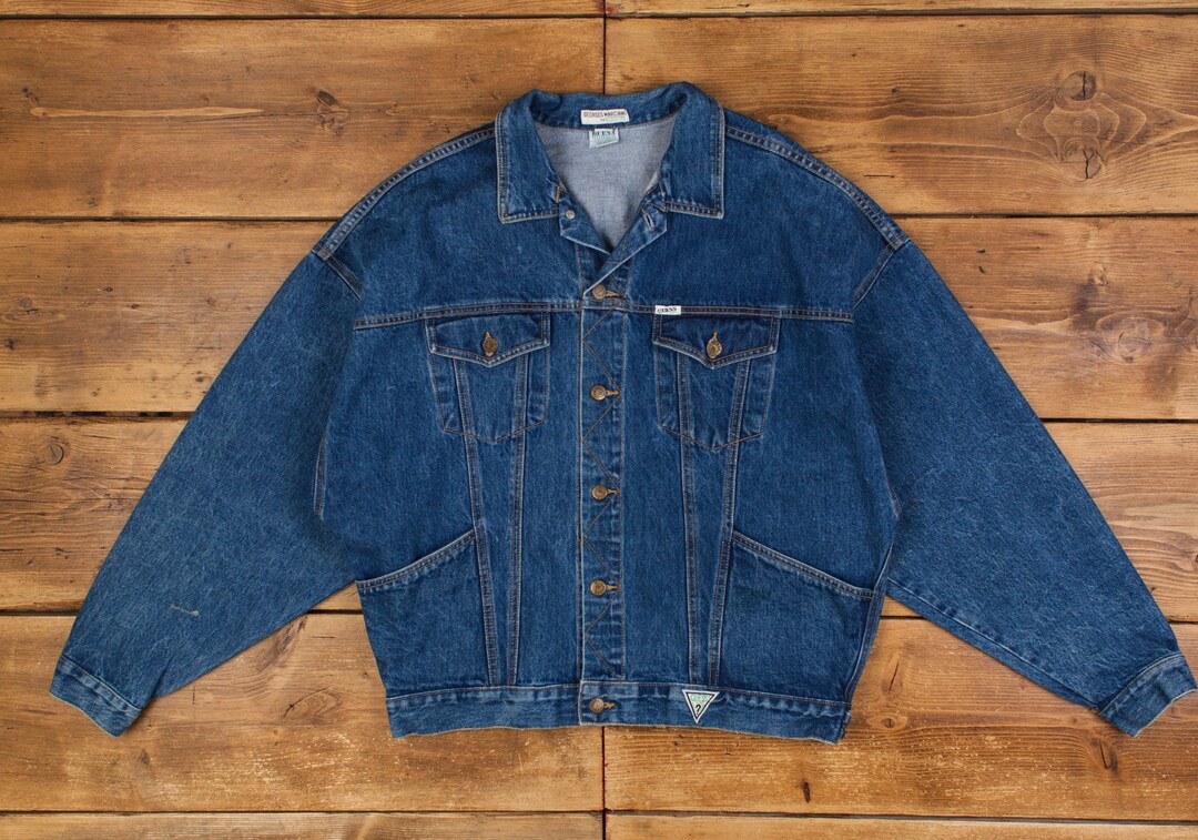 Vintage Guess Denim Jacket L Oversized USA Made 90s Medium Wash Trucker ...