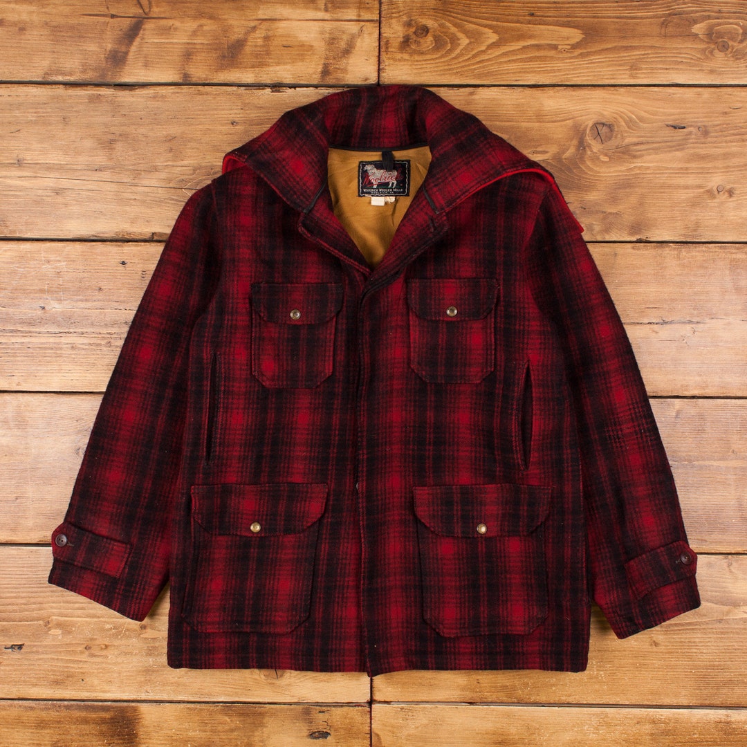 Vintage Woolrich Wool Jacket M 50s Lumberjack 501 Talon Plaid Red ...