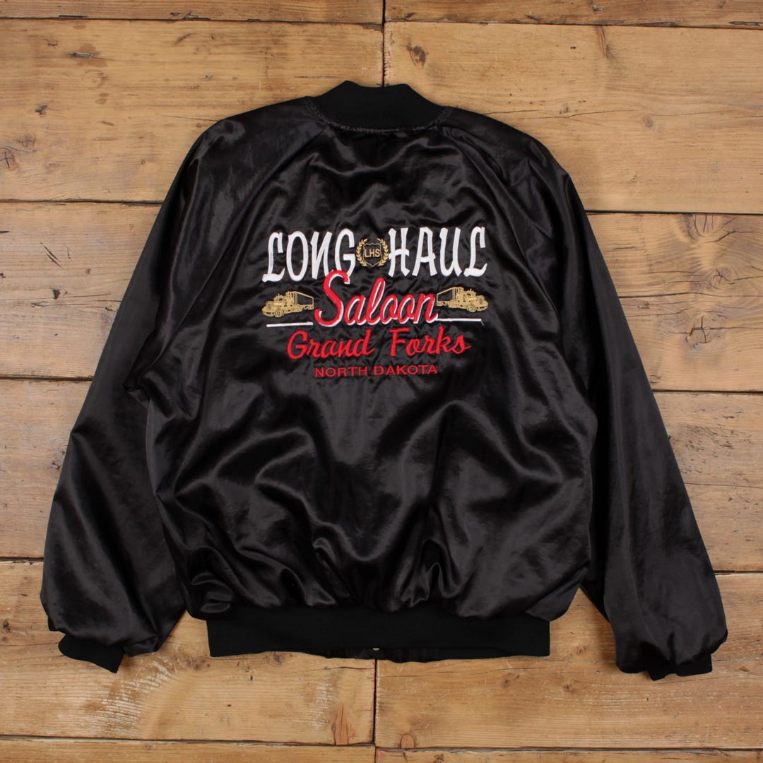 Vintage Hartwell Bomber Jacket XL Mens 80s Black Satin Embroidered ...