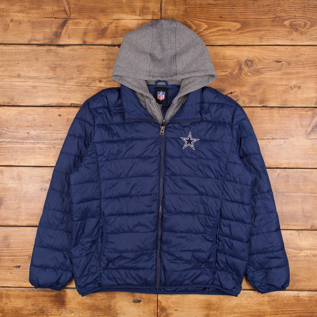 Vintage NFL Puffer Jacket 2XL Dallas Cowboys American Football Blue Zip ...