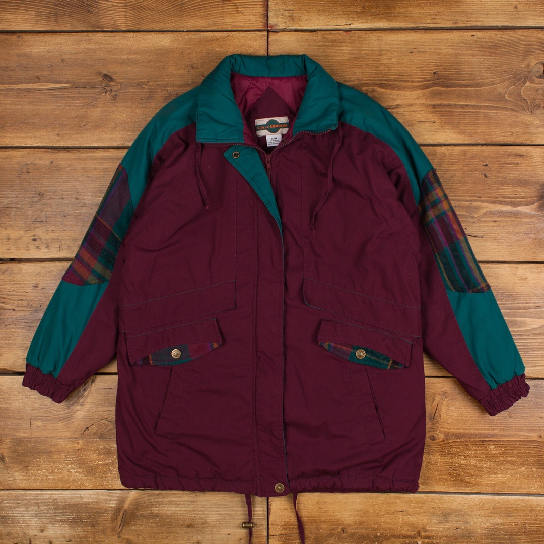 Vintage Outbrook Parka Coat M 80s Elbow Patch Red Womens Zip Snap - Etsy
