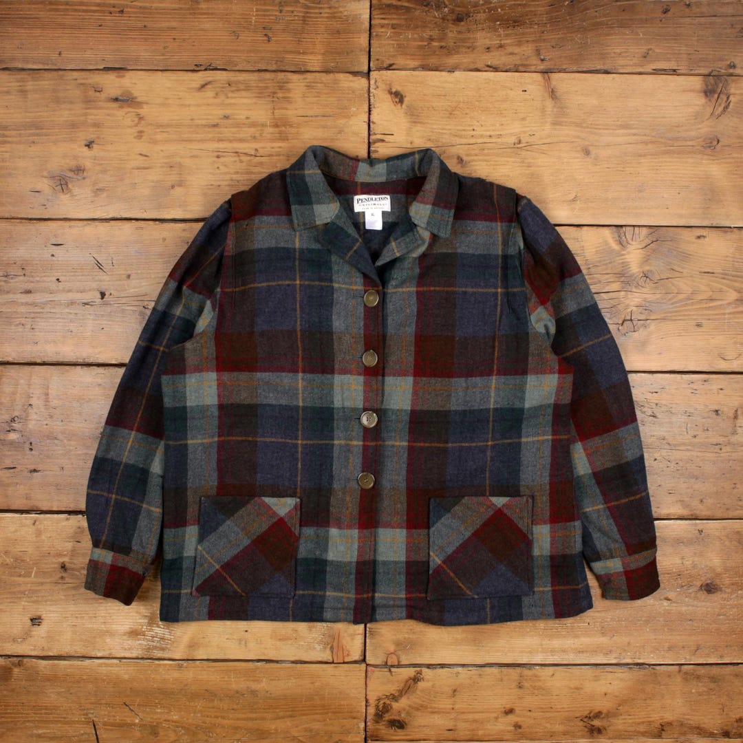 Vintage Pendleton Wool Jacket XL 90s 49er Blazer USA Made Check Blue ...