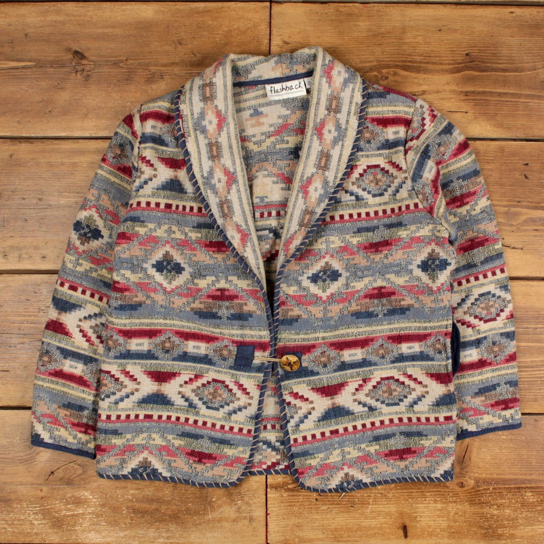 Vintage Flashback Tapestry Jacket L Geometric Multicoloured Womens - Etsy