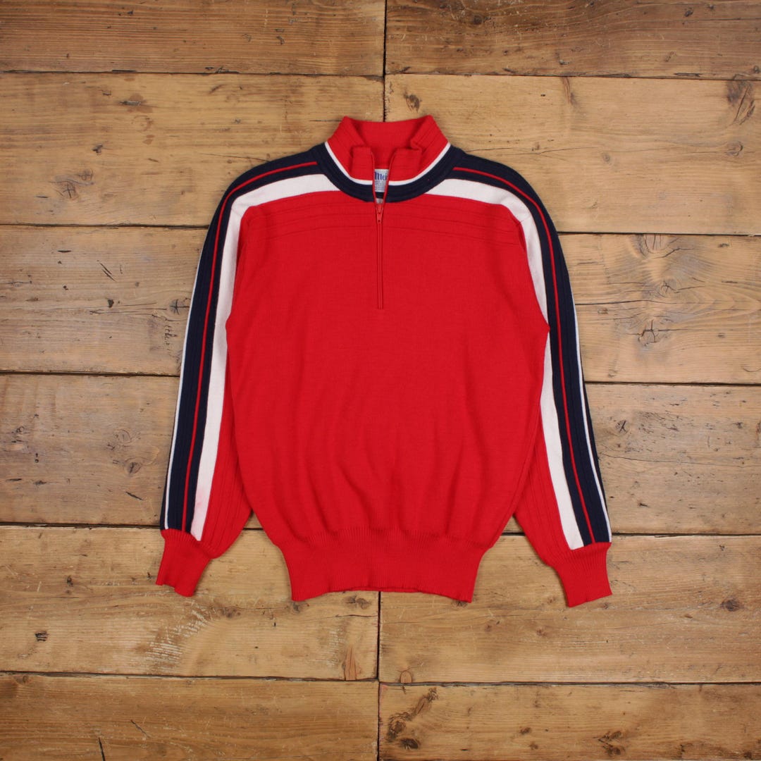 Vintage Meister 1/4 Zip Jumper Sweater S 80s 1/4 Zip Striped Stripe ...