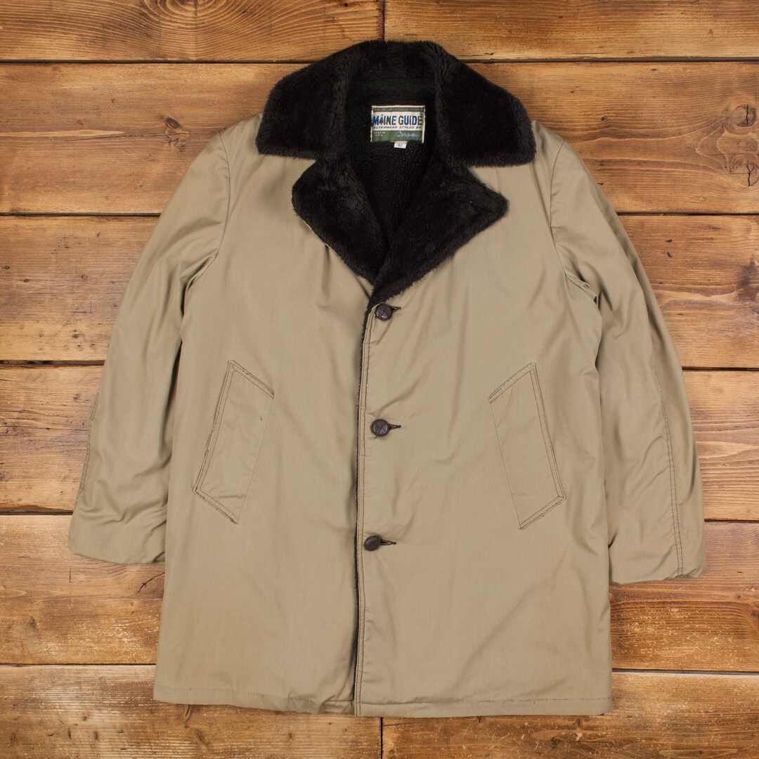 Vintage Maine Guide Padded Jacket L 70s Overcoat Cold Cheater USA Made ...