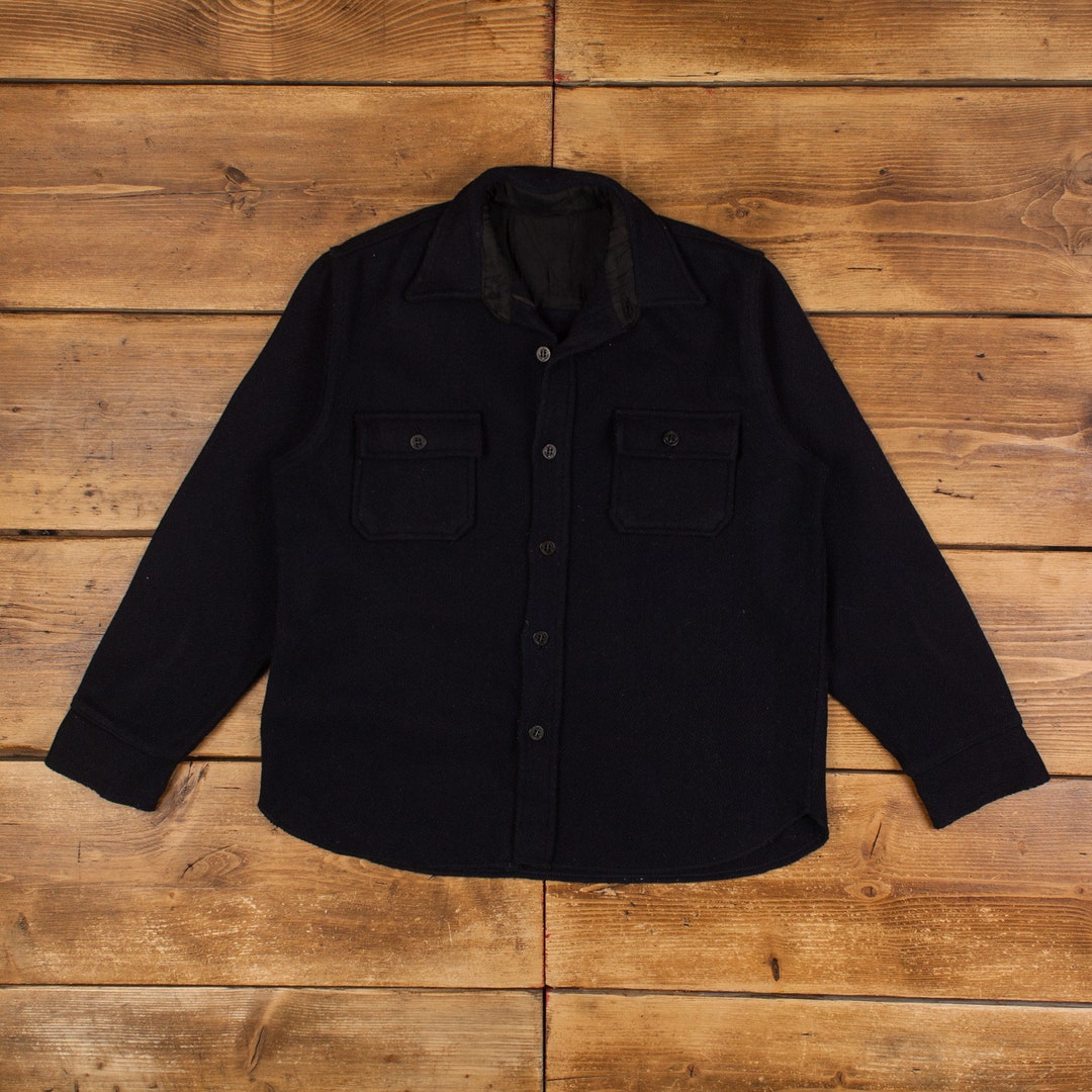 Vintage Military Shirt Button M CPO Navy Pocket Mens Long Sleeve Blue ...