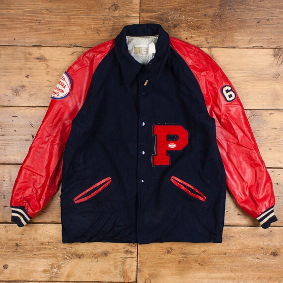 Vintage Howe Varsity Jacket L 80s Bomber Patched Blue - Gem