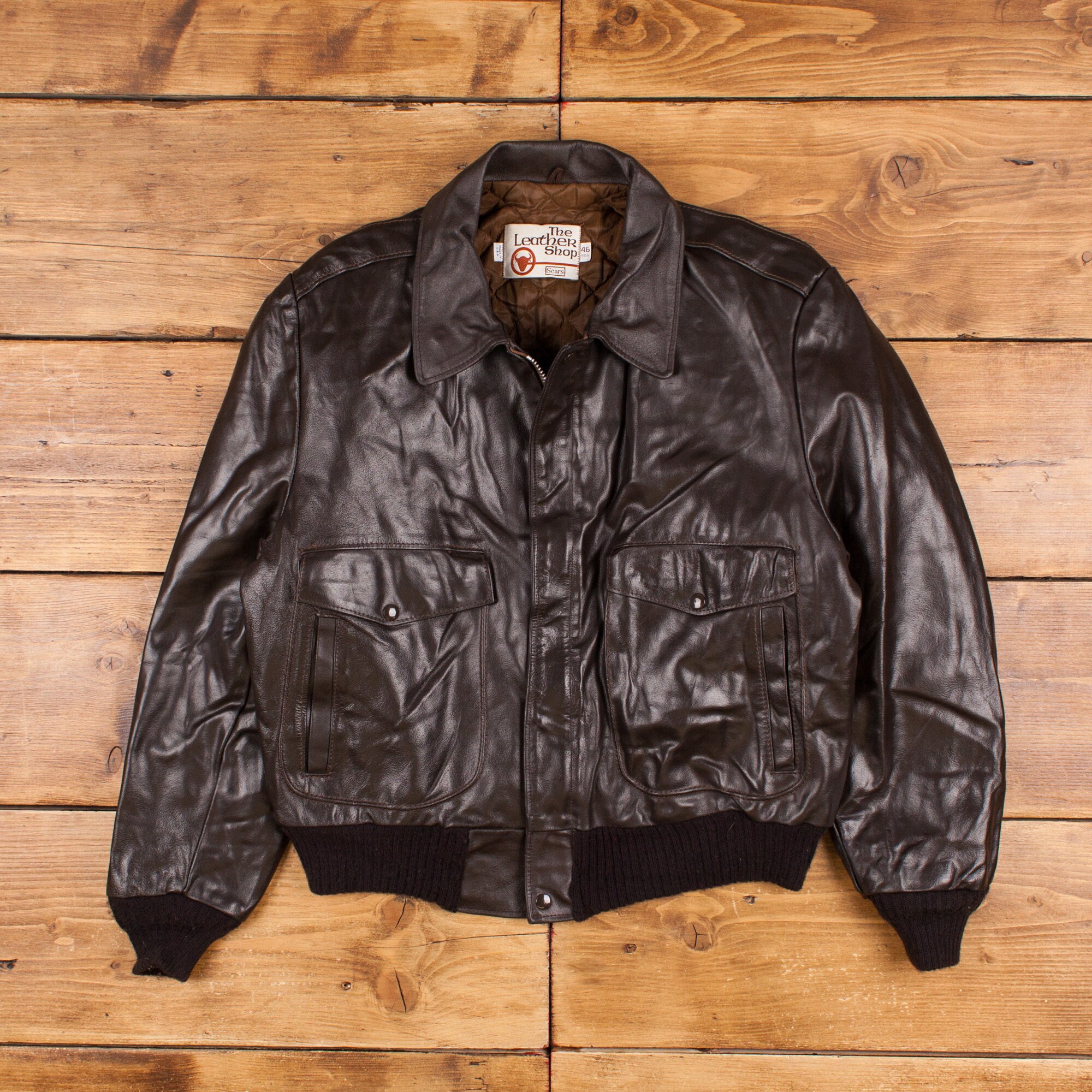 Vintage Sears Leather Jacket XL 80s A-2 Flight Bomber Brown Vintage Sears Leather Jacket XL 80s A-2 Flight Bomber Brown
