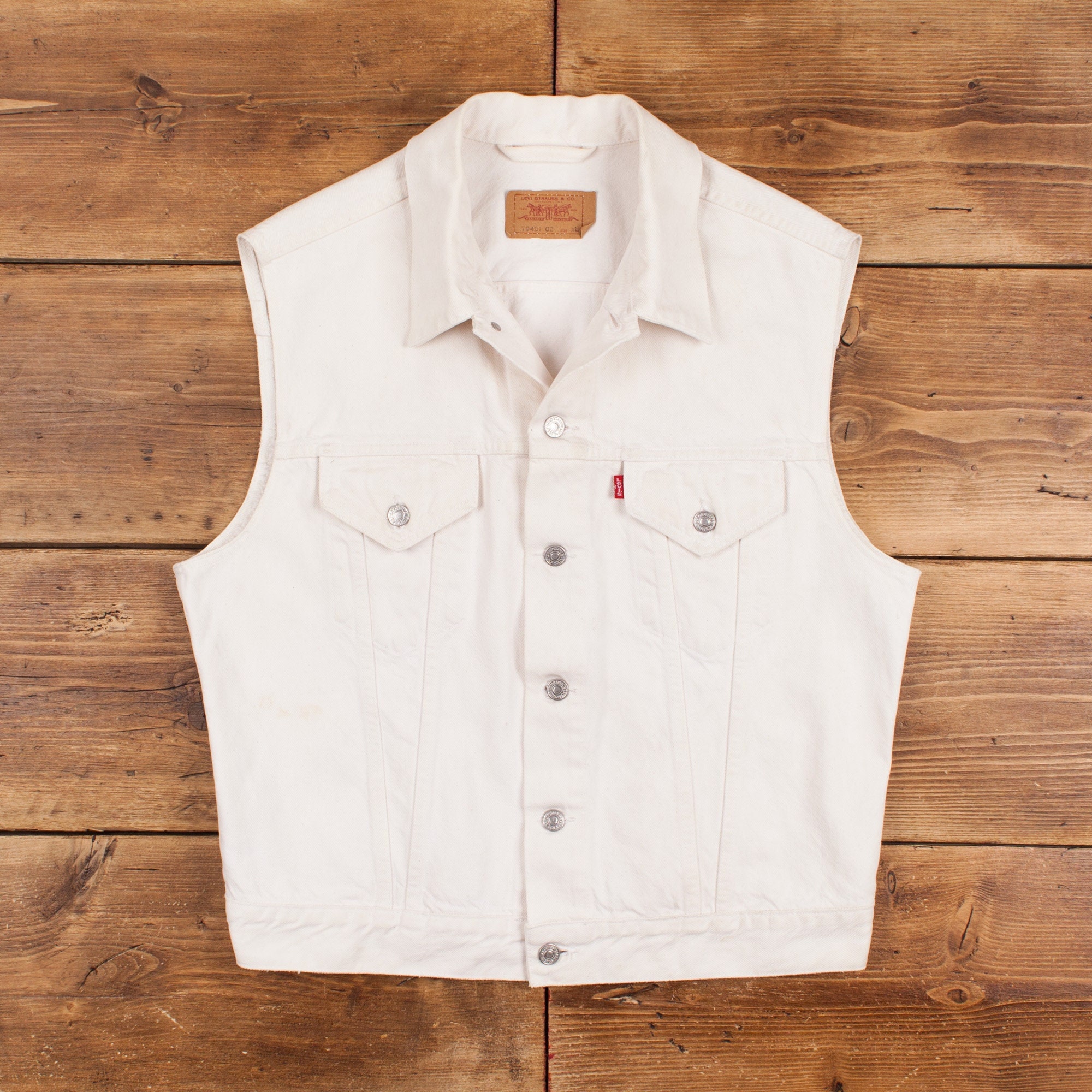 Vintage Levis Denim Vest M Button up Red Tab Sleeveless White Trucker R29574 Etsy