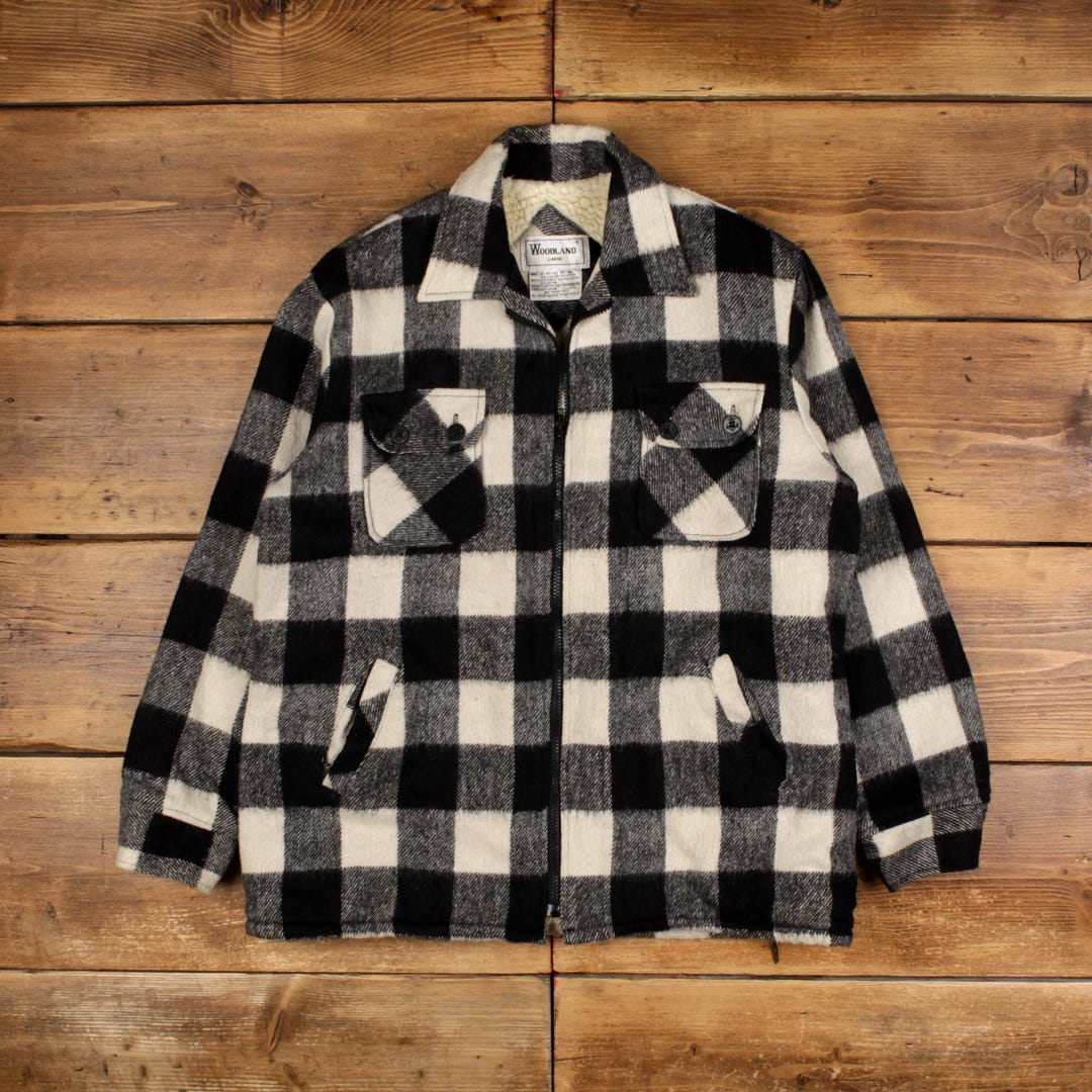 Vintage Woodland Wool Jacket L 90s Lumberjack Sherpa Lined Black - Etsy