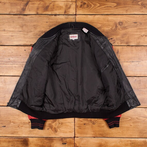 Vintage Campus Varsity Jacket M Bomber Leather Black … - Gem