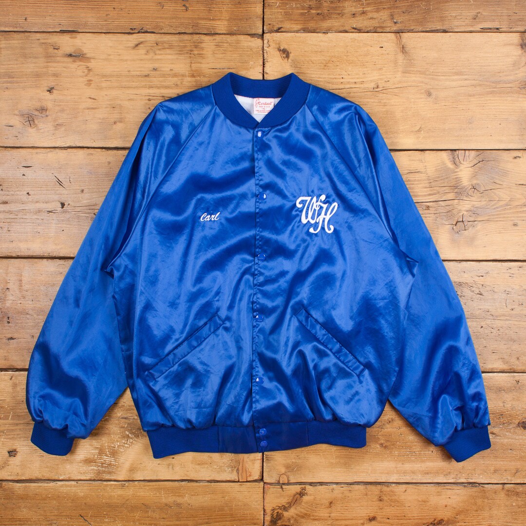 Vintage Cardinal Varsity Jacket XL 80s Bomber Embroidered USA Made Blue ...