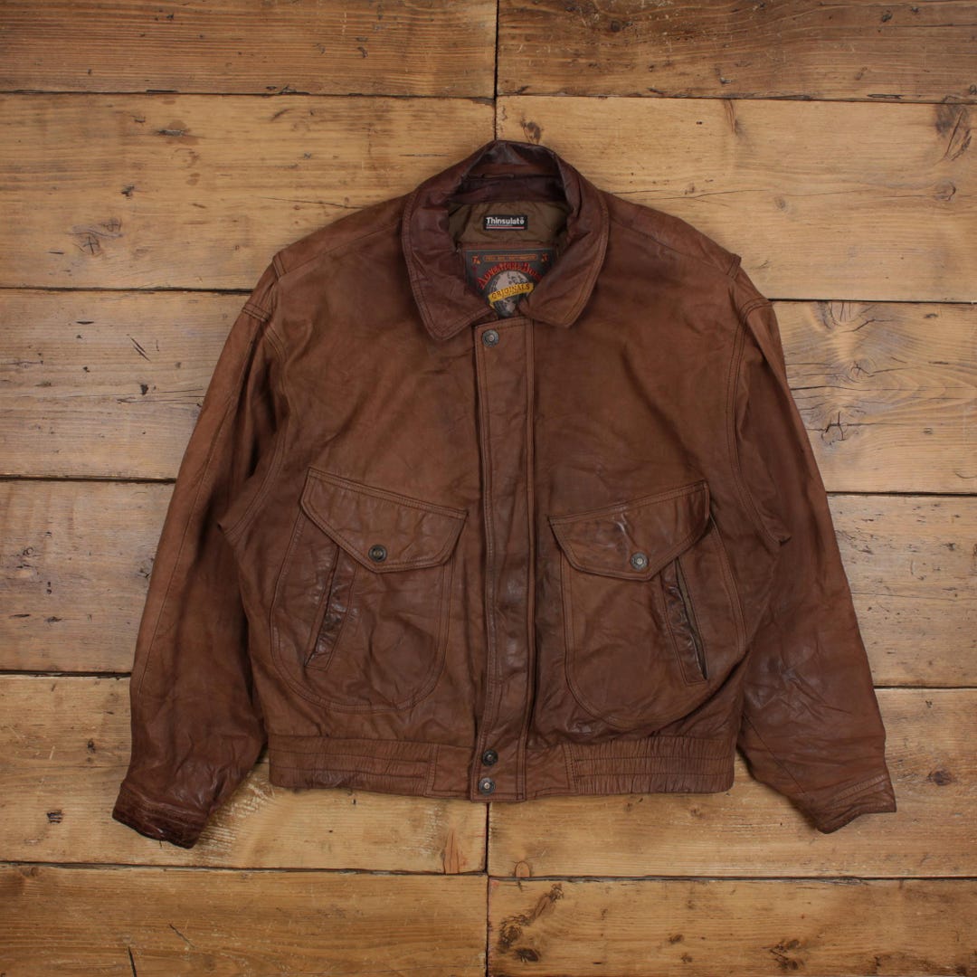 Vintage Adventure Bound Leather Jacket XL 80s Wilsons Bomber Brown - Etsy
