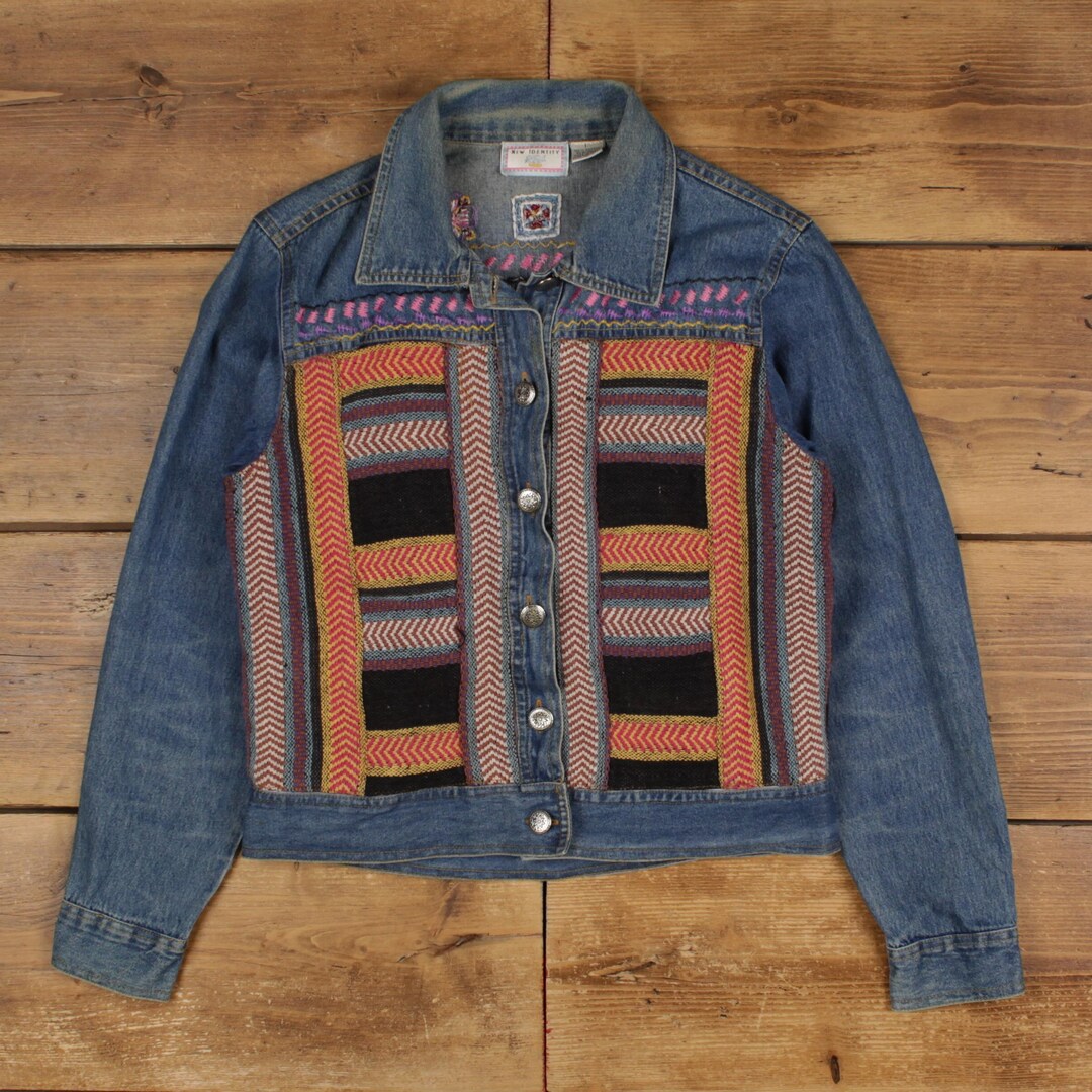 Vintage New Identity Denim Jacket L Tapestry Geometric Blue Womens - Etsy
