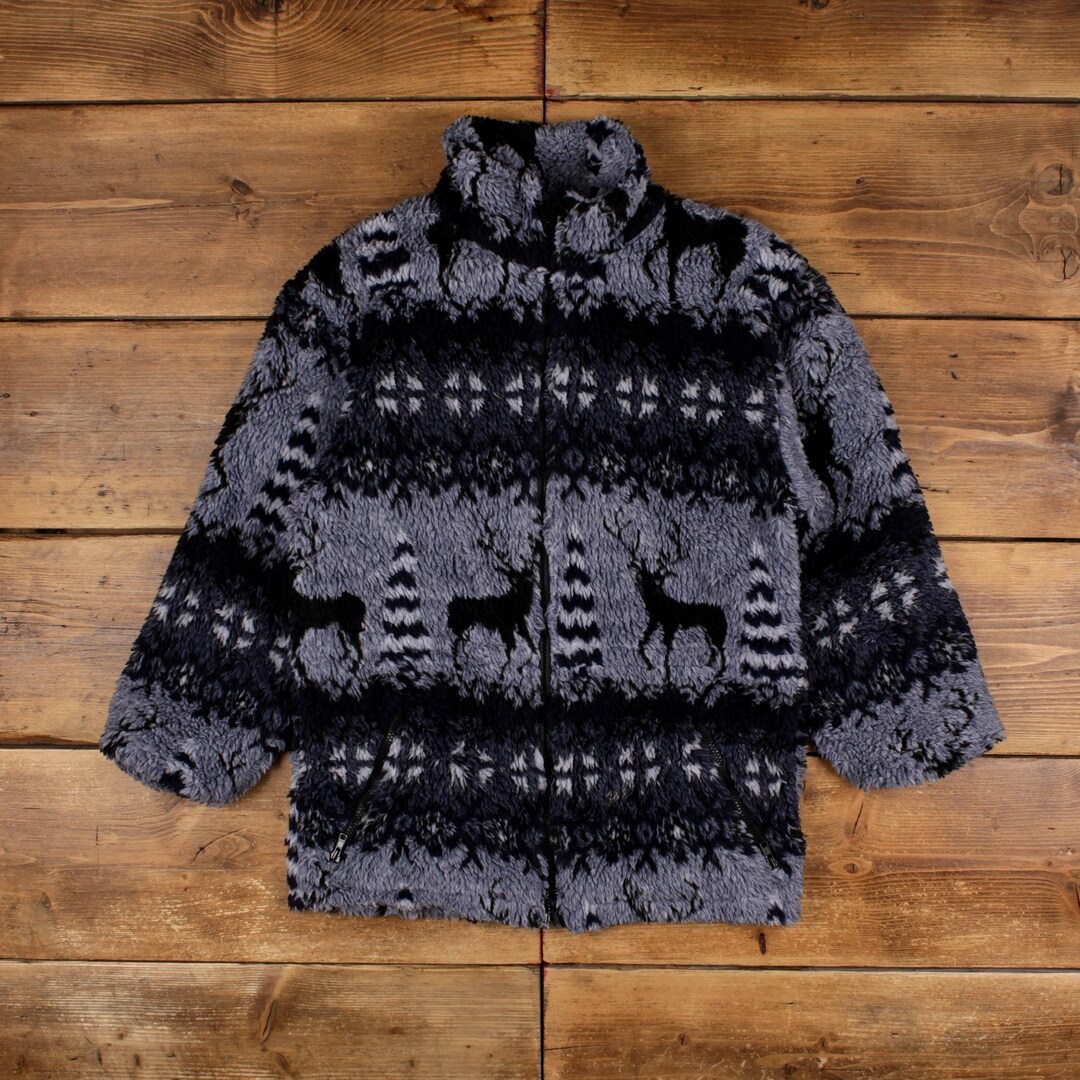 Vintage Cabela's Outdoor Jacket S Fair Isle Deep Pile Fleece Animal ...