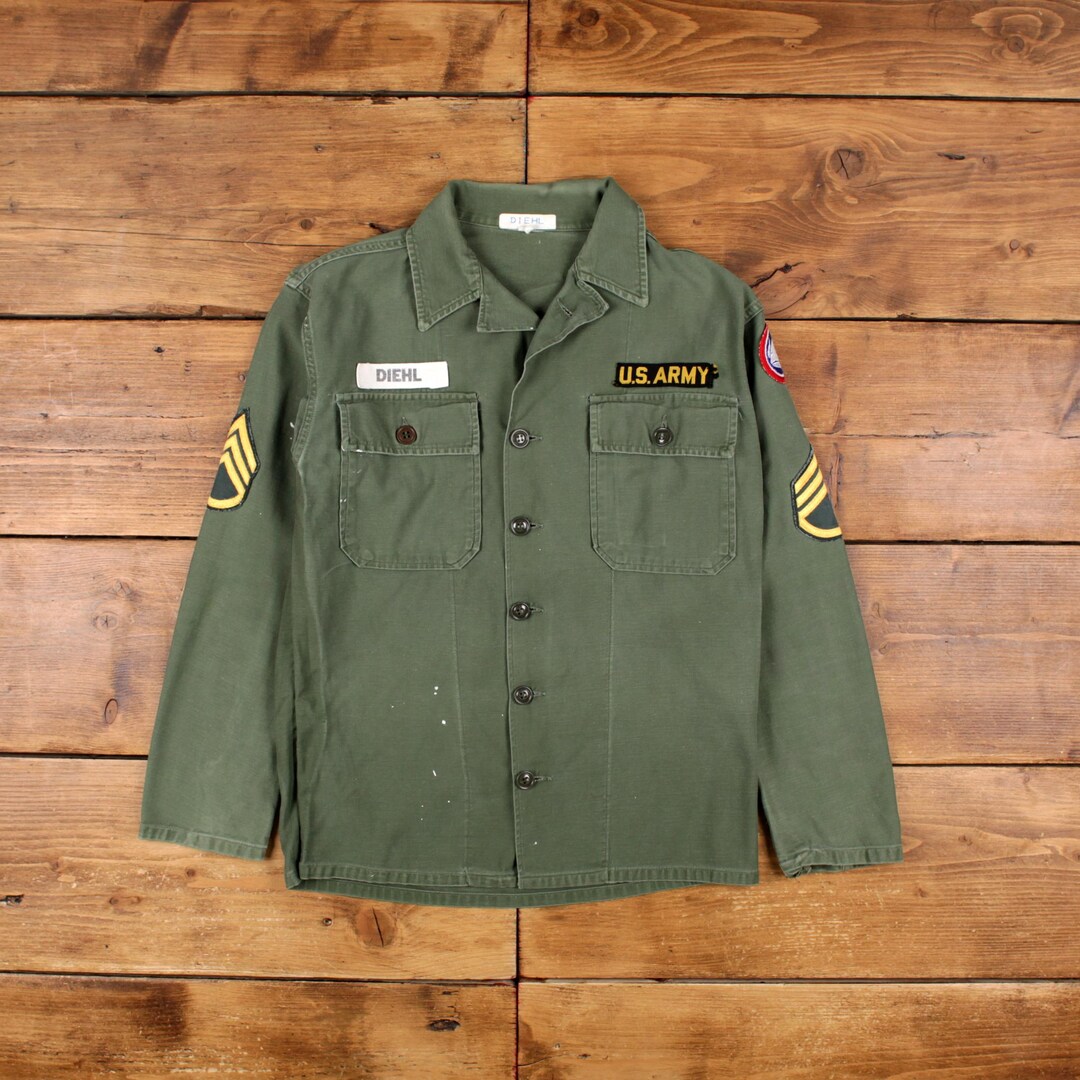 Vintage Military US Army Shirt Button S 60s OG 107 Fatigue Mens Long ...