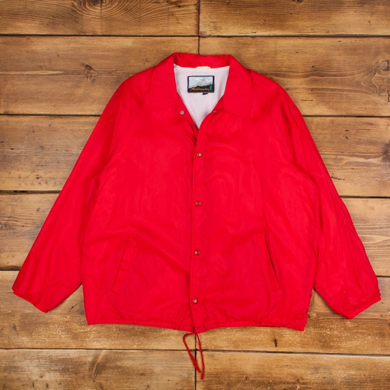 Vintage Fieldmaster Coach Jacket XL 80s Raglan Red Sn… - Gem