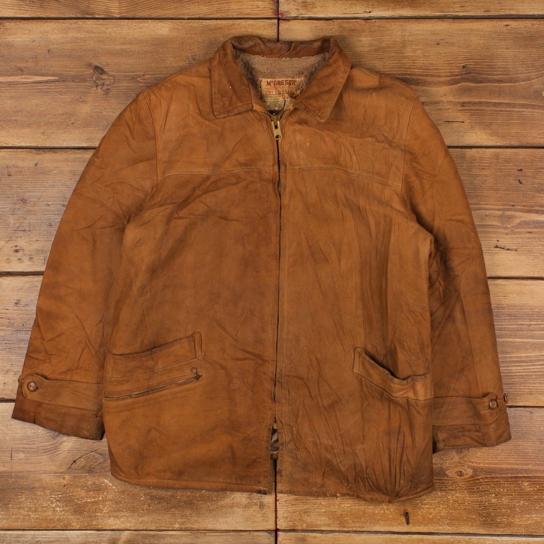 Vintage Mcgregor Leather Jacket L 70s Dupont Talon Zip USA Made Brown ...