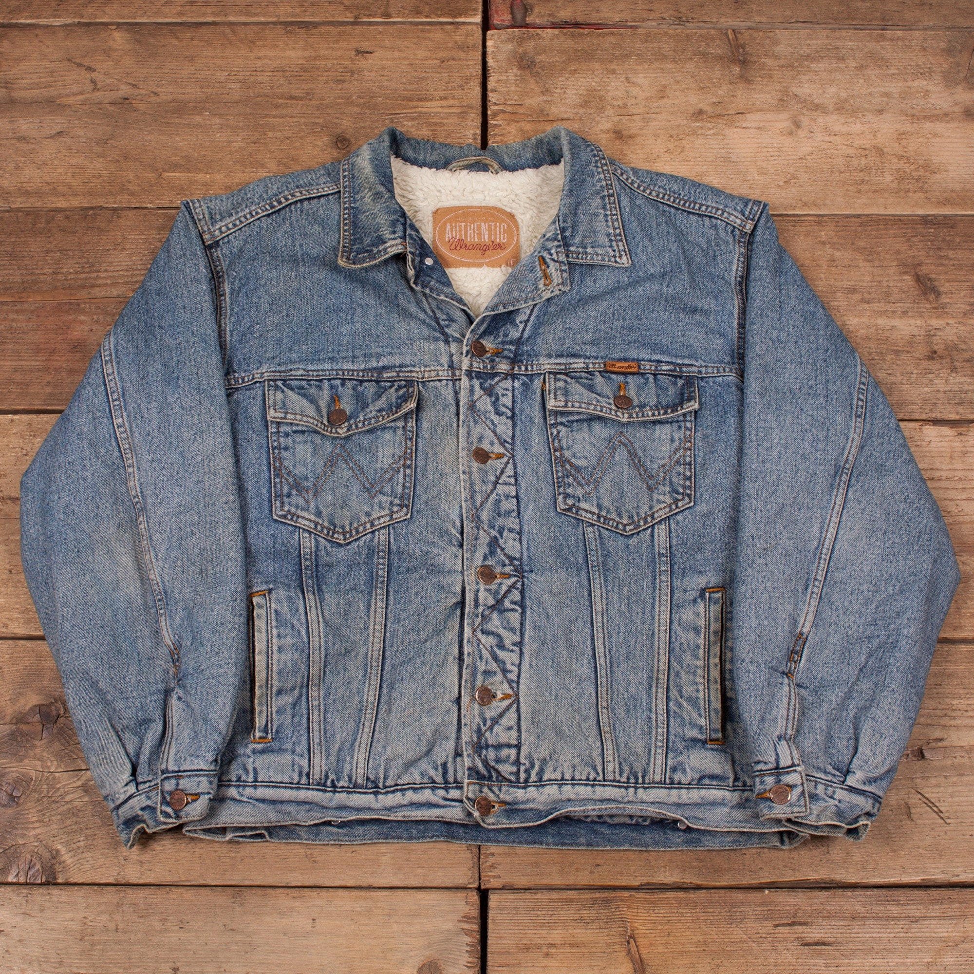 Clothing Mens Vintage Wrangle Stonewash Blue Denim Trucker Jacket Size ...