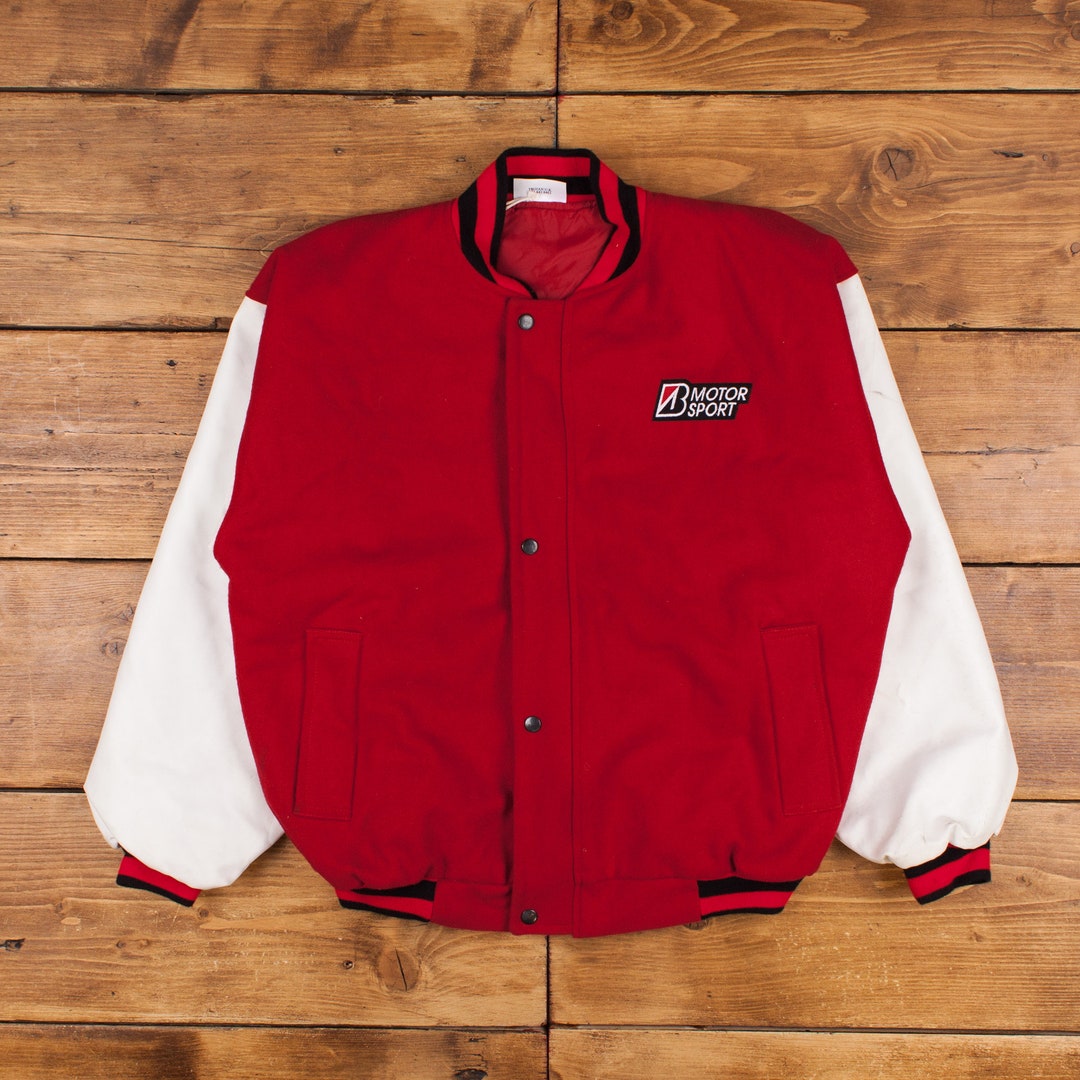 Vintage Trojan Varsity Jacket M Bomber Leather Motorsport Red Snap - Etsy