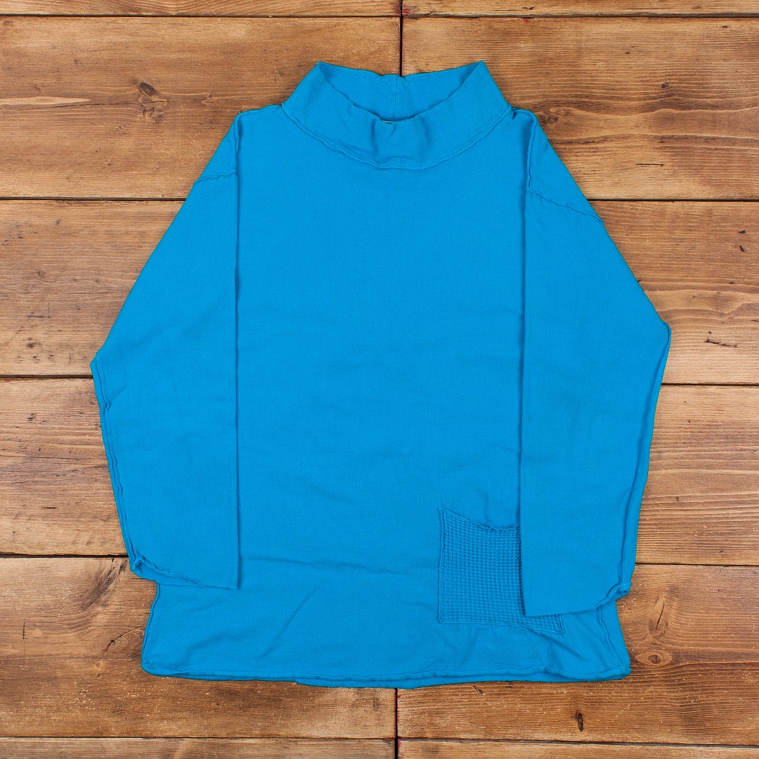 Vintage Blank Smock Sweatshirt S 80s USA Made Blue High Neck Pullover ...