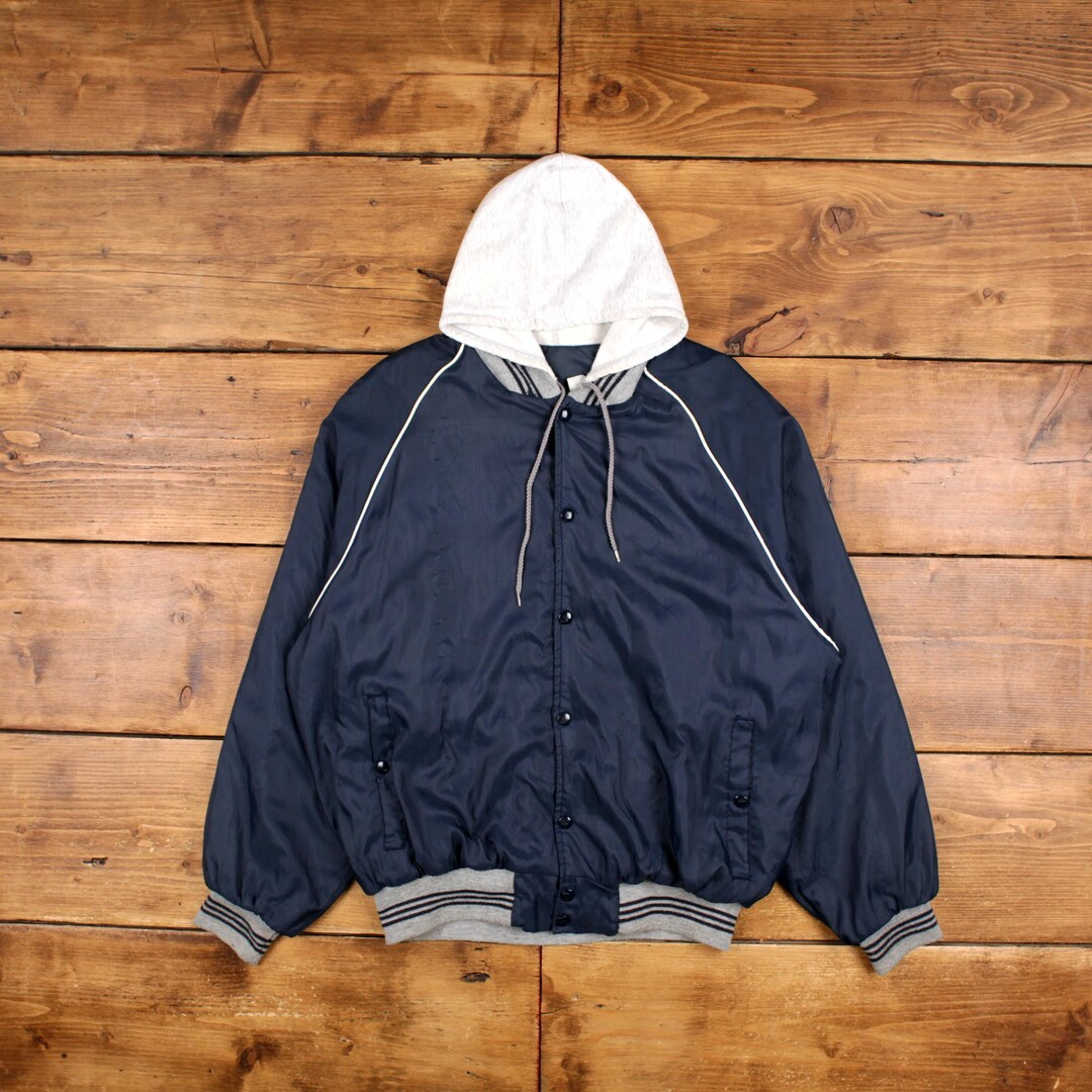 Vintage Bass Pro Shops Bomber Jacket L 90s Hooded USA Made Blue - Etsy