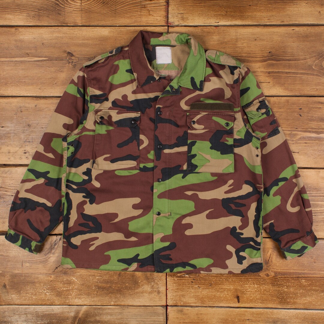 Vintage Military Jacket L Army Overshirt Camouflage Green Zip Snap - Etsy