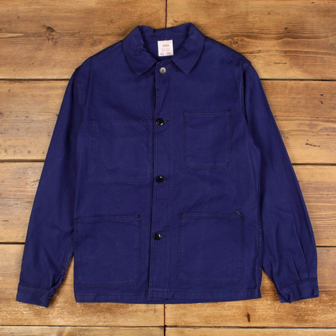 Vintage French Workwear Jacket S bleu bouton corvée utilitaire en coton ...