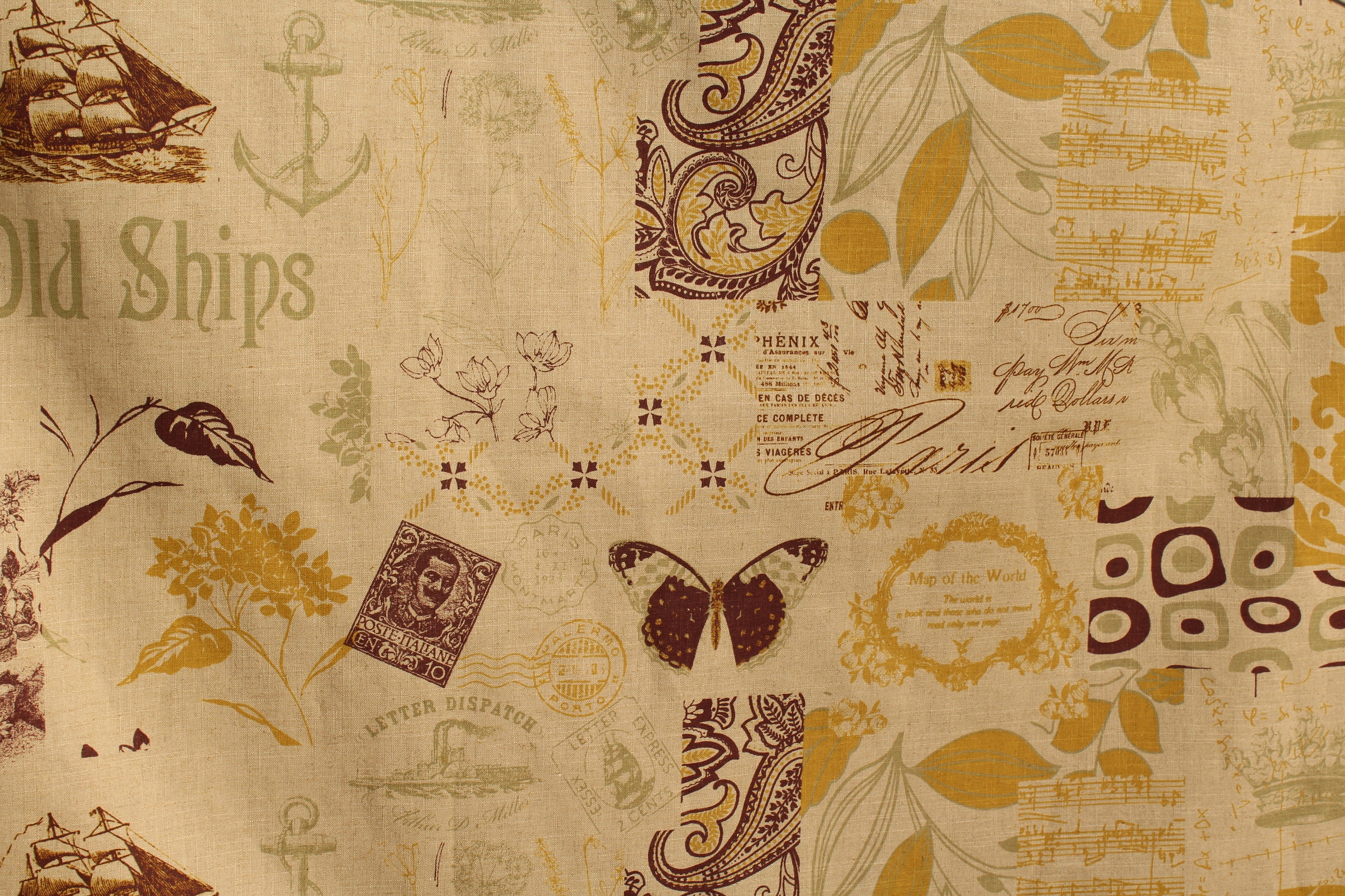 Old World Map Fabric Printed on Canvas for Upholstery & Curtains ...