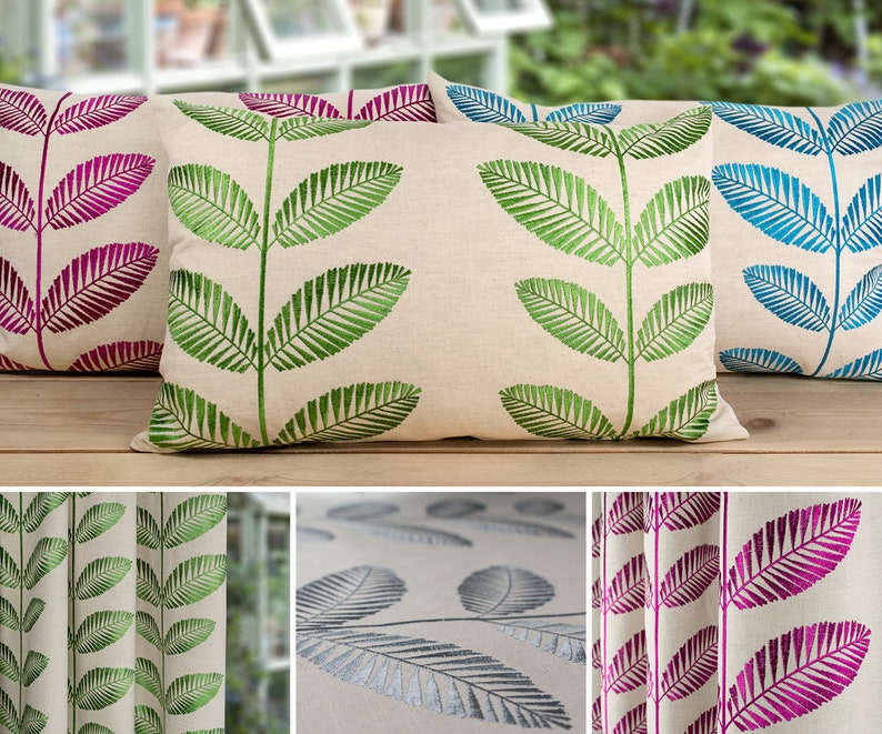 Embroidered Green Leaves Fabric From FIBRE NATURELLE, Cotton and Linen ...