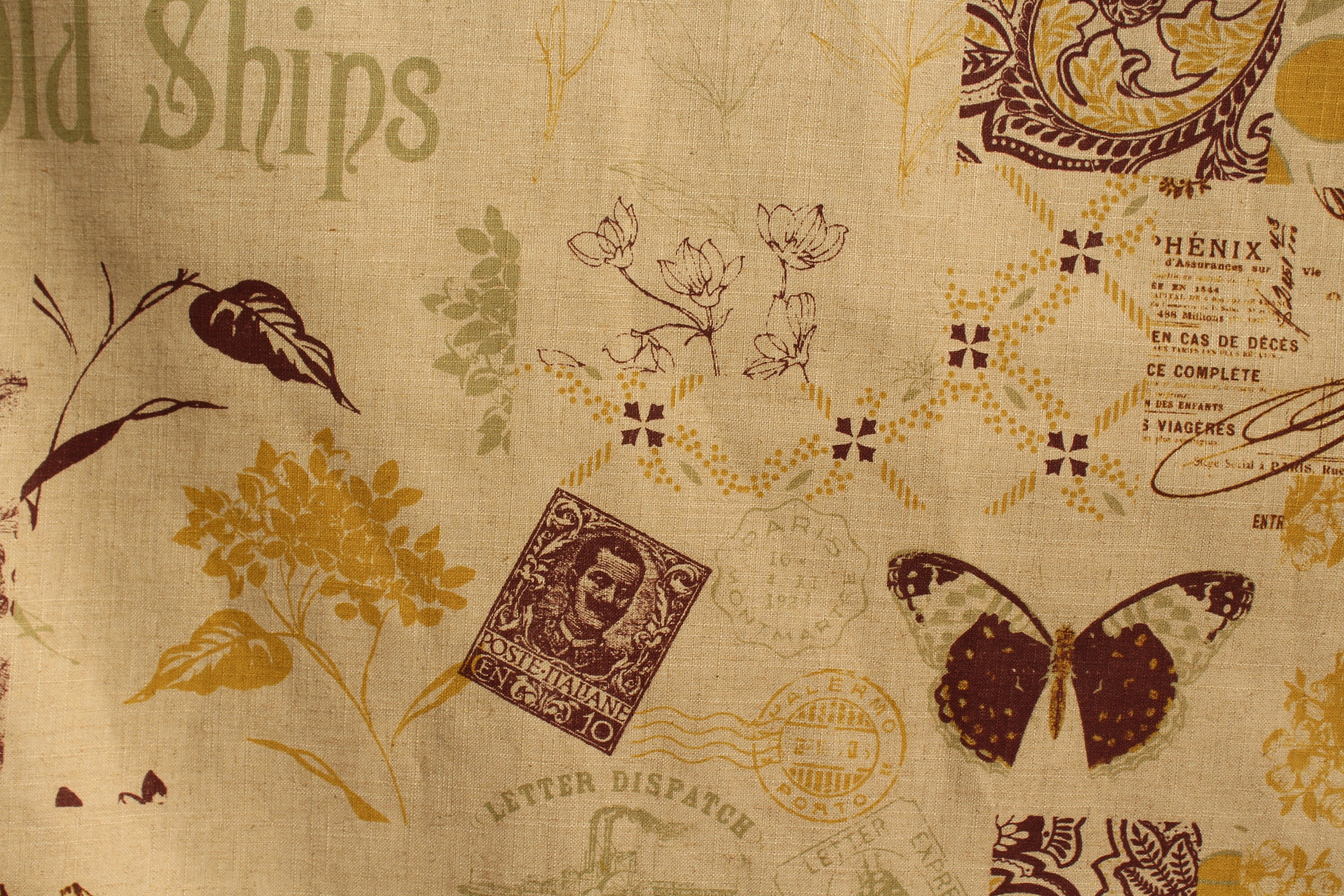 Old World Map Fabric Printed on Canvas for Upholstery & Curtains ...