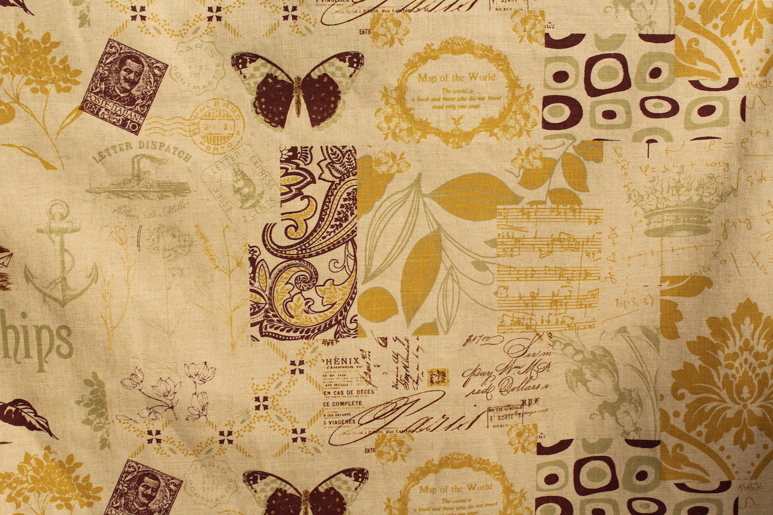 Old World Map Fabric Printed on Canvas for Upholstery & Curtains ...