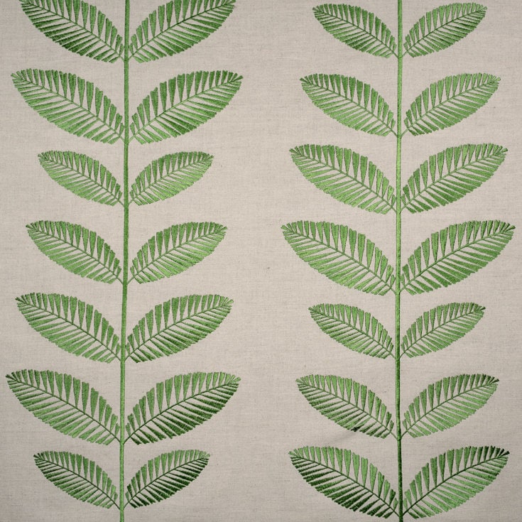 Embroidered Green Leaves Fabric From FIBRE NATURELLE, Cotton and Linen ...