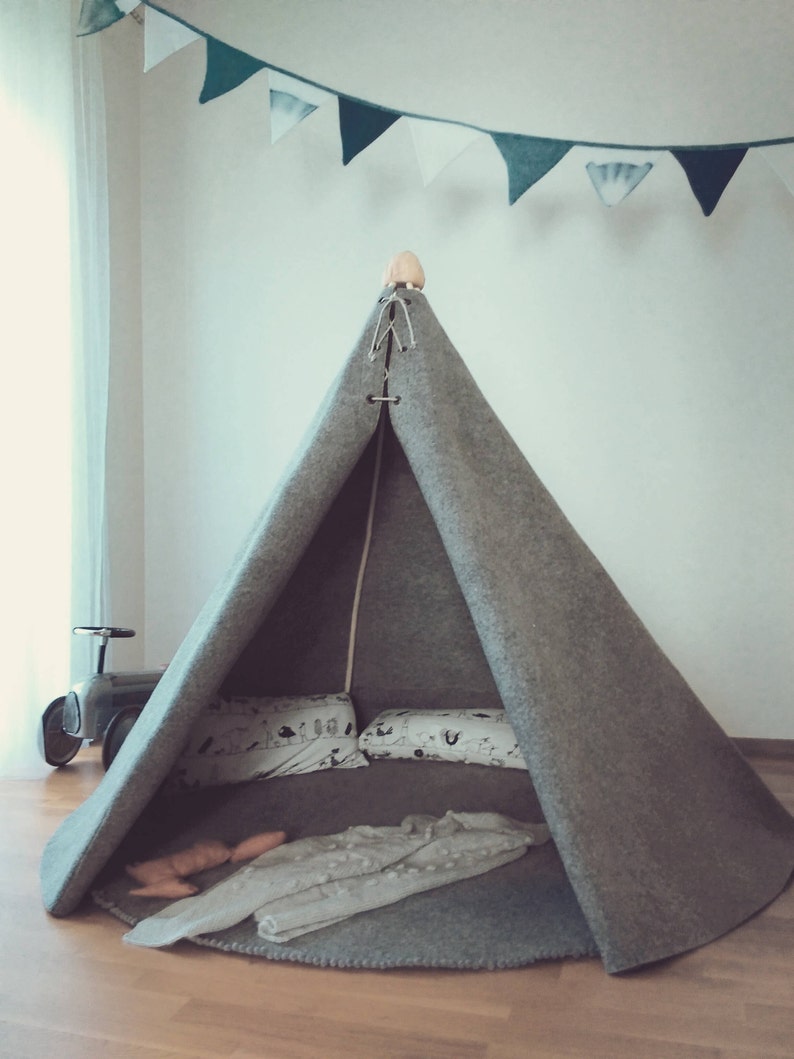Grey Teepee Tent for Kids From Wool With Poles and Mat - Etsy